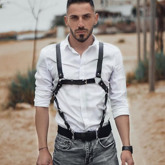 Accessories | Mens Black Leather Armors Suspenders Shoulder Strap Body ...